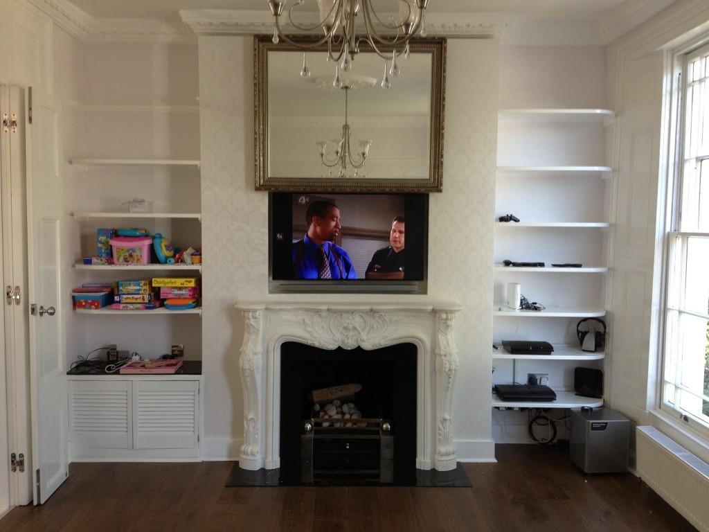Recessed TV With Moving Artwork Mirror Lift Installation
